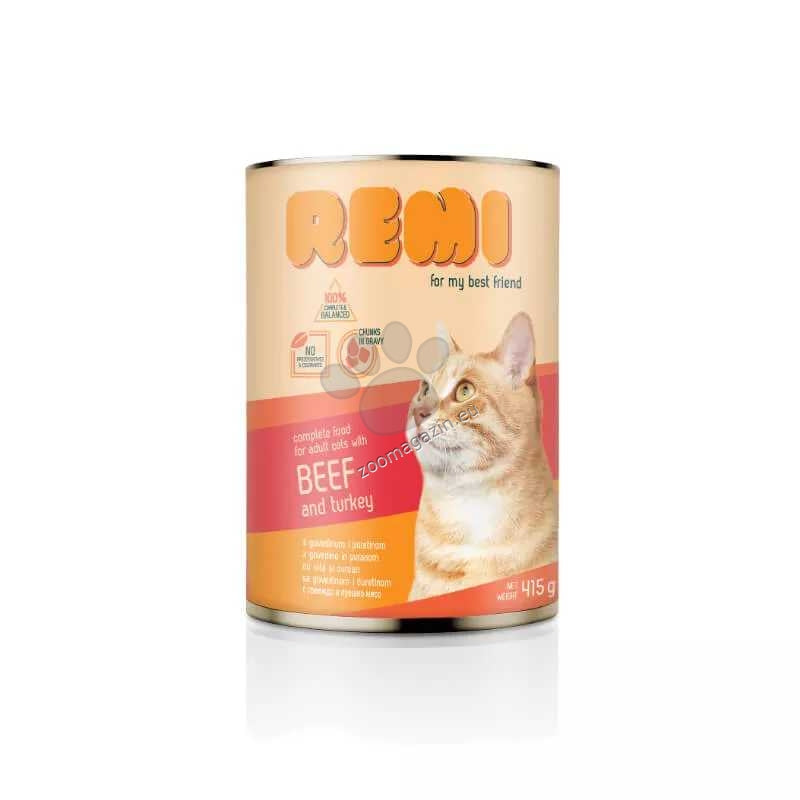 Remi Cat Chunks in Gravy with Beef and Turkey - консерва за котки, хап ...