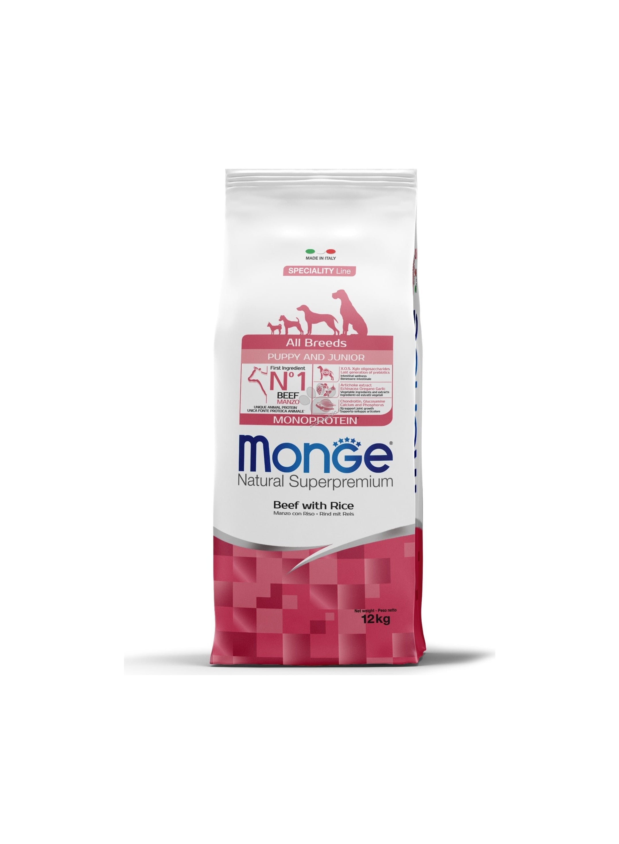 Monge All Breeds Puppy and Junior Monoprotein Beef with Rice - пълноце ...
